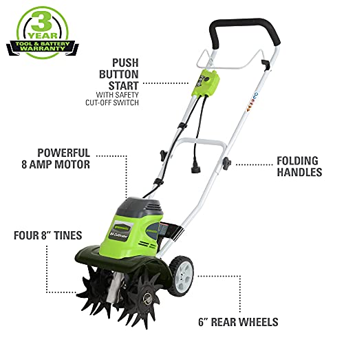 Greenworks 8 Amp 10-Inch Corded Tiller, 27072