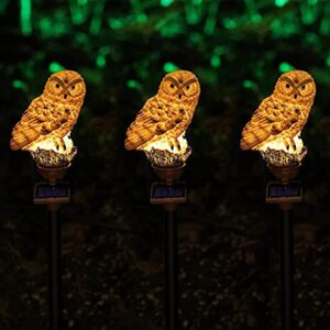 yuefa solar owl light, 3 pack owl led light, garden owl outdoor waterproof，garden yard lawn landscape lighting decoration (brown)