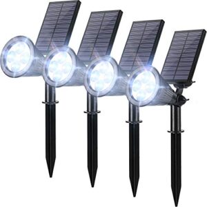 jackyled solar spot lights outdoor, solar landscape spotlights ip67 waterproof 2-in-1 outdoor solar landscape lighting auto on/off for tree flag yard garden pathway, pack of 4, white light