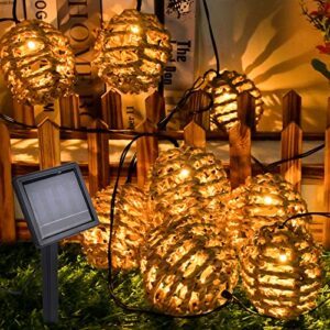 livinlarge solar string lights outdoor waterproof, 10 led natural rattan balls solar outdoor lights, warm white solar powered string lights for garden patio yard porch wedding party decor