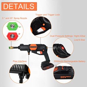 20V Battery Powered 350 PSI Max Cordless Power Cleaner Kit with 2.0 Ah Battery and Charger Portable Pressure Car Washer Garden Watering Tool Kit