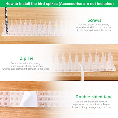 KKUYT Defender Spikes, 12 Pack Plastic Bird Spike, Outdoor Wall Cat Spikes Pigeon Spikes, 17 Feet Security Fence Spikes Anti-Theft Climb Strips for Roof, Railing (Clear-12 PCS)…