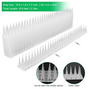 KKUYT Defender Spikes, 12 Pack Plastic Bird Spike, Outdoor Wall Cat Spikes Pigeon Spikes, 17 Feet Security Fence Spikes Anti-Theft Climb Strips for Roof, Railing (Clear-12 PCS)…