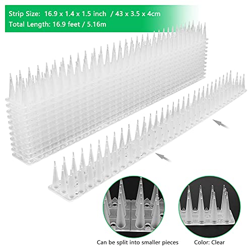 KKUYT Defender Spikes, 12 Pack Plastic Bird Spike, Outdoor Wall Cat Spikes Pigeon Spikes, 17 Feet Security Fence Spikes Anti-Theft Climb Strips for Roof, Railing (Clear-12 PCS)…