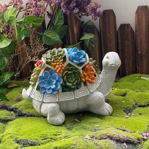 lartiso deco solar outdoor garden statue turtle figurine with 7 led lights for patio, balcony, yard, lawn ornament to welcome the new year