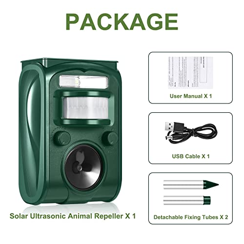 AMIATCH Solar Ultrasonic Animal Repeller, Motion Detection, LED Flashing Light, Cat Repellent Outdoor, Dog, Squirrel, Raccoon, Skunk, Rabbit, Rodent, Fox, Deer, etc.