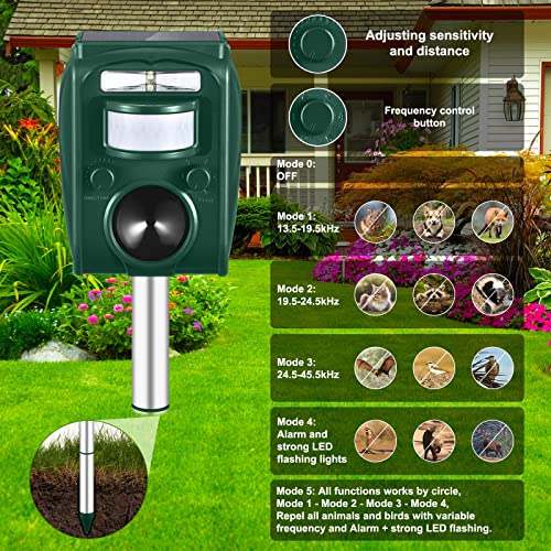 AMIATCH Solar Ultrasonic Animal Repeller, Motion Detection, LED Flashing Light, Cat Repellent Outdoor, Dog, Squirrel, Raccoon, Skunk, Rabbit, Rodent, Fox, Deer, etc.