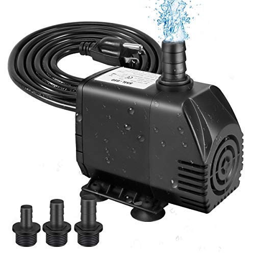 Winkeyes 800GPH Fountain Pump, 70W Outdoor Fountain Pump with Anti Dry Burning, Ultra Quiet Submersible Pond Pump with 10ft High Lift, 5.9ft Power Cord, 3 Nozzles, No Water Flow Adjustment (Black-70W)