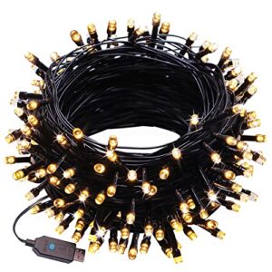 decorative string lights fullbell 72.2 feet 200 led fairy lights 5v usb powered supply with multi lighting modes controller for chirstmas, party, wedding, outdoor garden and kid’s bedroom (warm white)