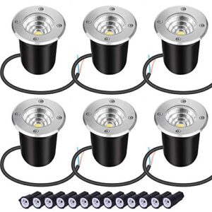 led landscape lights low voltage 5w 12v 24v in-ground well light 3000k warm white waterproof outdoor spotlights for garden, pathway, driveway, deck(6 pack with wire connector)