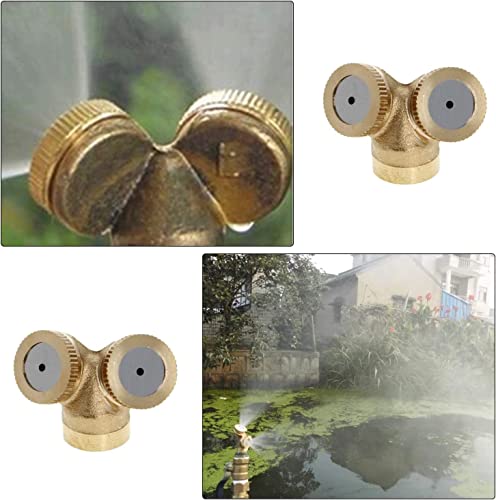 Yinpecly 1/4 Inch BSPF Brass Misting Nozzles 2 Hole Garden Sprinklers Low Pressure Replacement Brass Heads for Patio Lawn, Landscaping, Dust Control, Outdoor Cooling 2Pcs