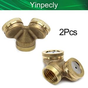 Yinpecly 1/4 Inch BSPF Brass Misting Nozzles 2 Hole Garden Sprinklers Low Pressure Replacement Brass Heads for Patio Lawn, Landscaping, Dust Control, Outdoor Cooling 2Pcs