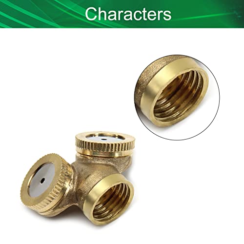 Yinpecly 1/4 Inch BSPF Brass Misting Nozzles 2 Hole Garden Sprinklers Low Pressure Replacement Brass Heads for Patio Lawn, Landscaping, Dust Control, Outdoor Cooling 2Pcs