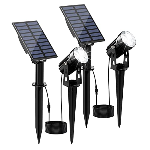 CREPOW Solar Spot Lights Outdoor, Solar Landscape Spotlights IP65 Waterproof 9.8ft Cable, Auto On/Off Outdoor Wall Lights for Garden Yard Driveway Porch Walkway Pool 6000K White 2 Pack