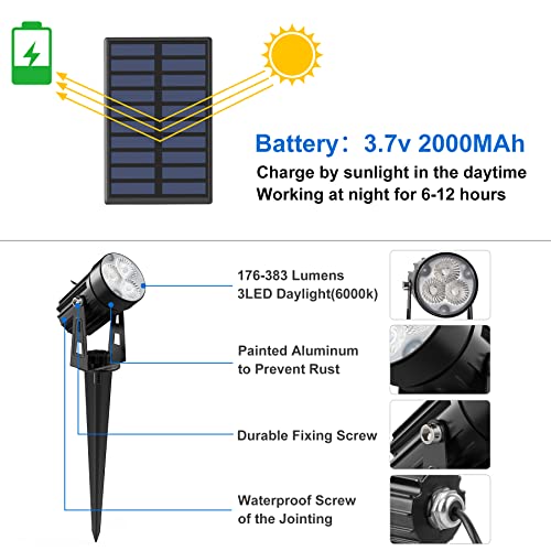 CREPOW Solar Spot Lights Outdoor, Solar Landscape Spotlights IP65 Waterproof 9.8ft Cable, Auto On/Off Outdoor Wall Lights for Garden Yard Driveway Porch Walkway Pool 6000K White 2 Pack