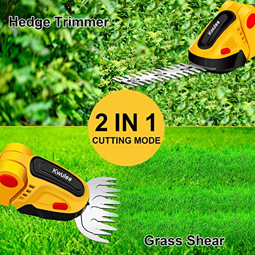 KwuLee 24V Cordless Hedge Trimmer & Grass Shear, 2 in 1 Handheld Shrubbery Trimmer Electric Grass Trimmer, Lightweight & Safe Grass Cutter/Hedge Shear with 2 Pcs Rechargeable Batterys and Charger