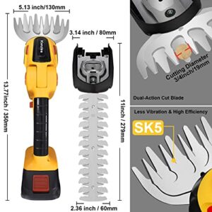 KwuLee 24V Cordless Hedge Trimmer & Grass Shear, 2 in 1 Handheld Shrubbery Trimmer Electric Grass Trimmer, Lightweight & Safe Grass Cutter/Hedge Shear with 2 Pcs Rechargeable Batterys and Charger