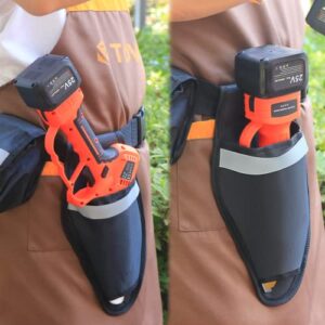 T TOVIA Heavy Duty Gardening Tool Belt for Electric Pruner and Mini Chainsaw with Battery Pocket Tool Pouch, Adjustable Nylon Belt Construction Tool Belt Carpenter Belt Tool Holder