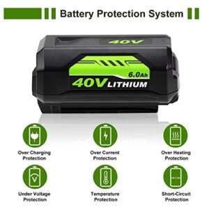 6000mAh Lithium OP40601 Battery Replacement for Ryobi 40V Battery OP4050A OP4040 OP4030 OP4026A OP40201 ZROP4026 Compatible with Ryobi Battery 40 Volt Cordless Power Tool RY40180 RY40200 RY40204