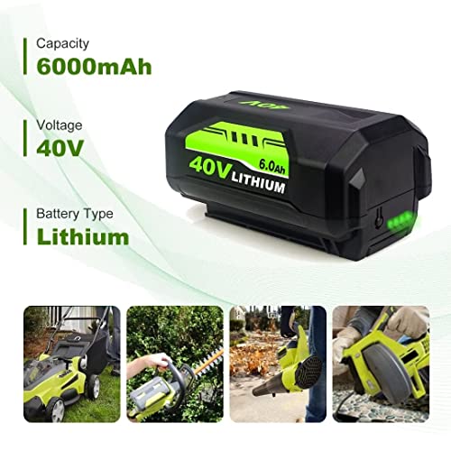 6000mAh Lithium OP40601 Battery Replacement for Ryobi 40V Battery OP4050A OP4040 OP4030 OP4026A OP40201 ZROP4026 Compatible with Ryobi Battery 40 Volt Cordless Power Tool RY40180 RY40200 RY40204