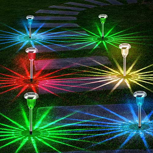 Solar Pathway Lights 6 Pack - Glass Steel Color Changing Solar Lights Outdoor, Bright Waterproof Landscape Lights,LED Outside Solar Powered Garden Lights for Yard Walkway Lawn Path Patio, Auto On/Off