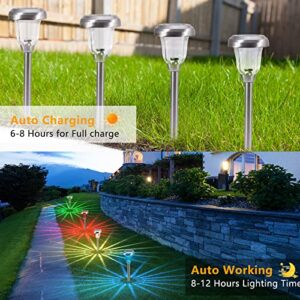 Solar Pathway Lights 6 Pack - Glass Steel Color Changing Solar Lights Outdoor, Bright Waterproof Landscape Lights,LED Outside Solar Powered Garden Lights for Yard Walkway Lawn Path Patio, Auto On/Off