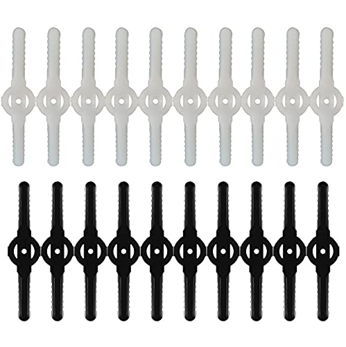 String Trimmer Head Blades Replace -20Pcs Plastic Lawn Mower Blades Grass Handheld Trimmer Head Replacement Cutter Garden Weed Replacement Blade for Cordless Grass Brushcutter (10 White + 10 Black)