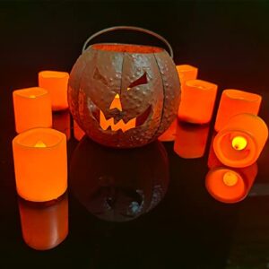 24 Pack Halloween Flameless LED Votive Candles Tea Lights Candles Battery Operated Flickering Orange Tealights for Wedding Valentine's Day Christmas Party Garden Decoration