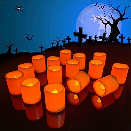 24 Pack Halloween Flameless LED Votive Candles Tea Lights Candles Battery Operated Flickering Orange Tealights for Wedding Valentine's Day Christmas Party Garden Decoration