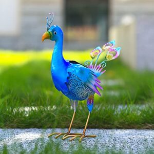 hshd solar animal lights outdoor – solar power figurine waterproof garden decor with metal yard art, peacock statue light for pathway patio backyard decoration lawn ornaments(peacock)