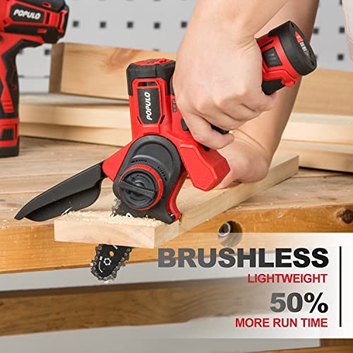 12V Cordless Power Tool Combo Kits, 3-1/2" Brushless Electric Mini Chainsaw, 3/8" Power Drill Driver, 1/4" Impact Driver Set with 2Pcs 2.0Ah Lithium Batteries for Household Projects and DIY (3-Tool)