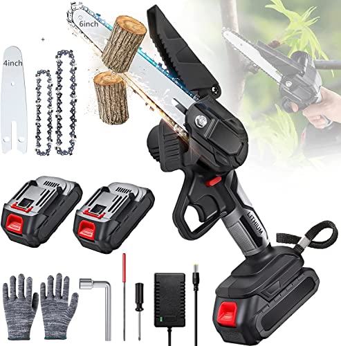 Mini Chainsaw Cordless with Battery 6-inch and 4-inch 24V 2-in-1 Mini Electric Chainsaw Set 22000rpm Speed, Portable Chainsaw, Electric for Secateurs,Pruning Shears,Wood Cutting