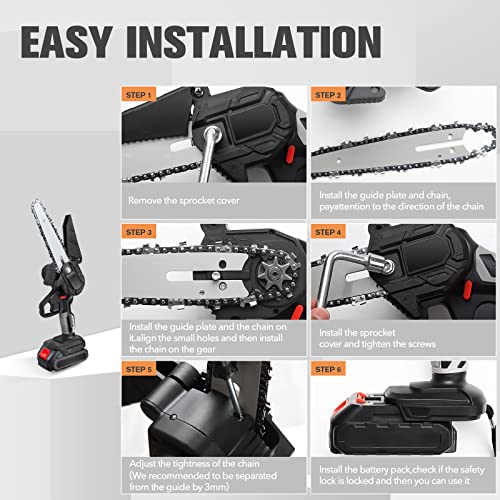 Mini Chainsaw Cordless with Battery 6-inch and 4-inch 24V 2-in-1 Mini Electric Chainsaw Set 22000rpm Speed, Portable Chainsaw, Electric for Secateurs,Pruning Shears,Wood Cutting