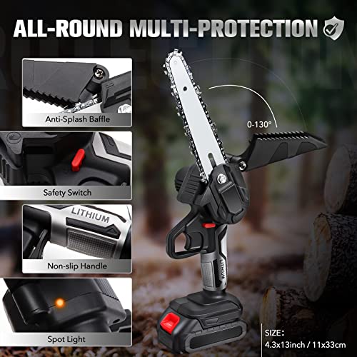 Mini Chainsaw Cordless with Battery 6-inch and 4-inch 24V 2-in-1 Mini Electric Chainsaw Set 22000rpm Speed, Portable Chainsaw, Electric for Secateurs,Pruning Shears,Wood Cutting