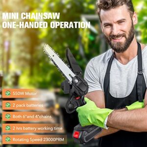 Mini Chainsaw Cordless with Battery 6-inch and 4-inch 24V 2-in-1 Mini Electric Chainsaw Set 22000rpm Speed, Portable Chainsaw, Electric for Secateurs,Pruning Shears,Wood Cutting