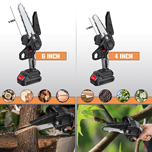 Mini Chainsaw Cordless with Battery 6-inch and 4-inch 24V 2-in-1 Mini Electric Chainsaw Set 22000rpm Speed, Portable Chainsaw, Electric for Secateurs,Pruning Shears,Wood Cutting