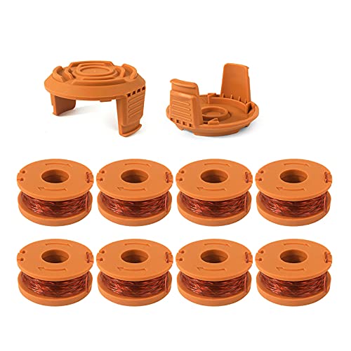 THTEN Replacement Trimmer Spool Line for Worx WA0010 WG180 WG163 Weed Wacker Spool with WA6531 GT Spool Cover 50006531 String Trimmer Refills 10ft 0.065" 10 Pack (8 Spools, 2 Trimmer Cap)