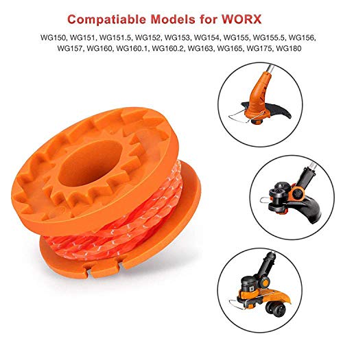 THTEN Replacement Trimmer Spool Line for Worx WA0010 WG180 WG163 Weed Wacker Spool with WA6531 GT Spool Cover 50006531 String Trimmer Refills 10ft 0.065" 10 Pack (8 Spools, 2 Trimmer Cap)