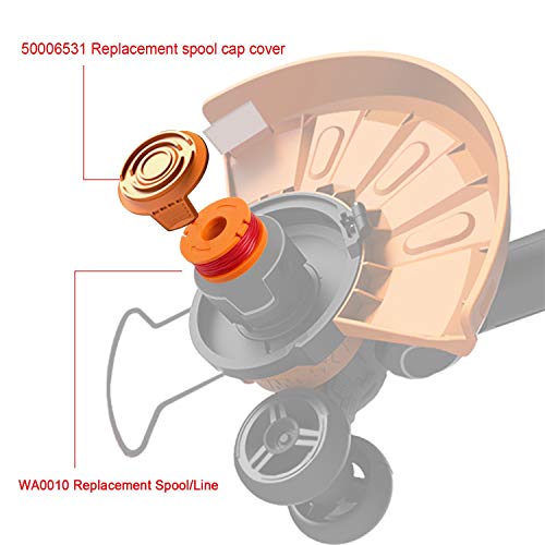 THTEN Replacement Trimmer Spool Line for Worx WA0010 WG180 WG163 Weed Wacker Spool with WA6531 GT Spool Cover 50006531 String Trimmer Refills 10ft 0.065" 10 Pack (8 Spools, 2 Trimmer Cap)