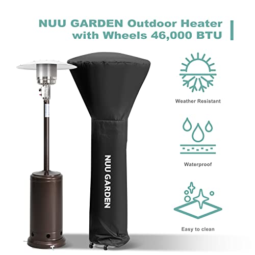 Nuu Garden 46000 BTU Outdoor Propane Gas Heater, Stainless Steel Outdoor Heater with Waterproof Heater Cover and Wheels, Propane Heater, CSA Certification for Patio, Parties, Garden, Brown