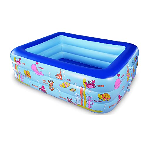 Inflatable Swimming Pool with Inflatable Soft Floor, 70" x 55" x 24" Blow Up Pool for Kids and Adults, Ocean World Kiddie Pool for Backyard, Garden, Outdoor, Party