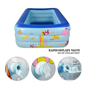 Inflatable Swimming Pool with Inflatable Soft Floor, 70" x 55" x 24" Blow Up Pool for Kids and Adults, Ocean World Kiddie Pool for Backyard, Garden, Outdoor, Party