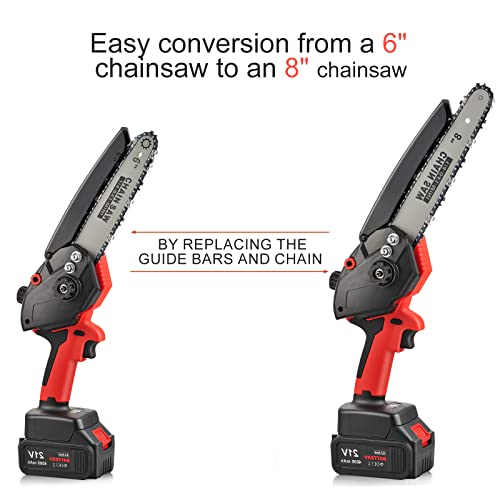 SANJIAN Brushless Mini Chainsaw 8 inch &6 inch Electric Cordless Chainsaw with 2Pcs Battery Powered and Fast Charger Included,Auto-Oil System Portable Chainsaw for Wood Cutting Garden Pruning