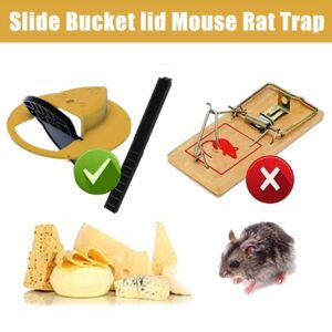 Mouse Trap Bucket, Auto-Reset Flip and Sliding Bucket Lid Mousetrap, Humanized Mousetrap, Mousetrap for Indoor Outdoor Garage Patio Coop, Compatible with 5 Gallon Buckets (2 Pack)