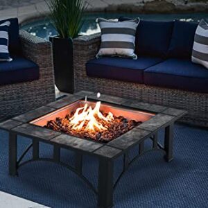 Grand Patio 33" Fire Pits for Outside Square Marble Tile Firepits Includes Steel Fire Poker and Mesh Lid, for Garden,Backyard,Camping