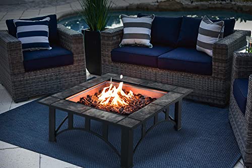 Grand Patio 33" Fire Pits for Outside Square Marble Tile Firepits Includes Steel Fire Poker and Mesh Lid, for Garden,Backyard,Camping