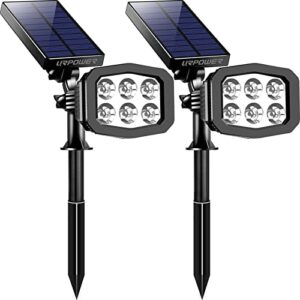 urpower solar lights outdoor, adjustable solar spot lights outdoor spotlight 2-in-1 waterproof solar landscape lights wall light, dusk-to-dawn solar powered light for yard, garden (cool white, 2 pack)