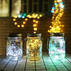 Solar Mason Jar Lights, 12 Pack 30 LED Waterproof Lid Light with Hangers (No Jar), Fairy Firefly Outdoor String Lights for Regular Mason Jar, Patio, Yard, Garden, Wedding Decoration (Warm White)