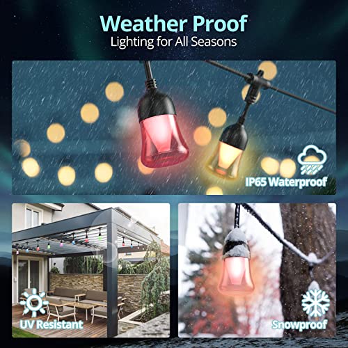 comtifyer Smart Outdoor String Lights, 32ft RGB Patio Lights with 12 Dimmable LED Bulbs, IP65 Waterproof, WiFi APP Control LED String Light for Backyard, Garden, Party