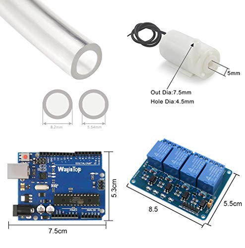 WayinTop Upgrade Automatic Irrigation DIY Kit Self Watering System for Garden Plant, Development Board + 4pcs Soil Moisture Sensor + 4 Channel Relay + 4pcs Water Pump + 5M Vinyl Tubing + Jumper Wire